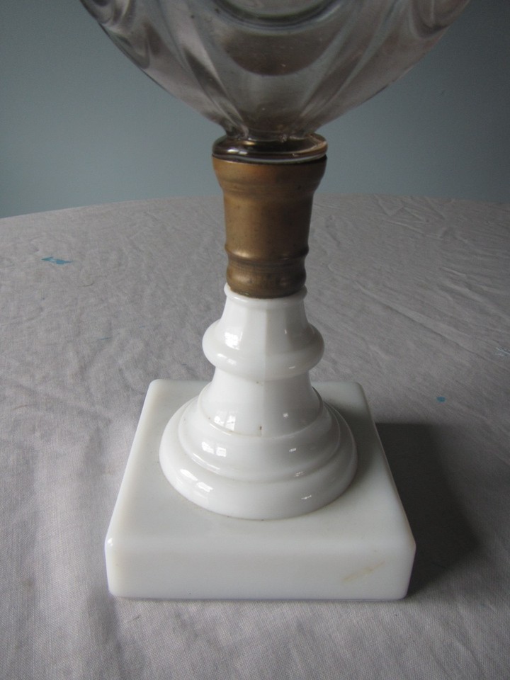 Antique paneled bullseye pattern glass Oil Lamp w/ marble base 1870's ...