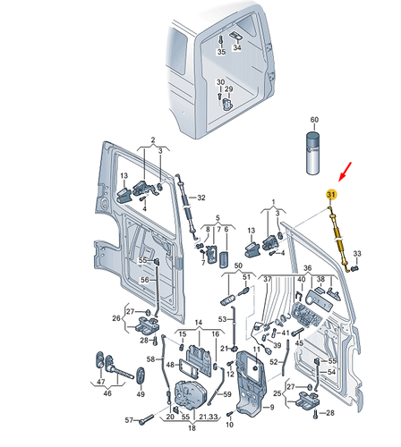 NEW VW TRANSPORTER VI T6 REAR LEFT UPPER WING DOOR CABLE 7H0827531 | eBay
