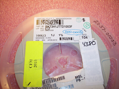 QTY (4380) 100K Ohm 1/10W 1% 0603 SMD CHIP RESISTORS RK73H1JTTD1003F ...