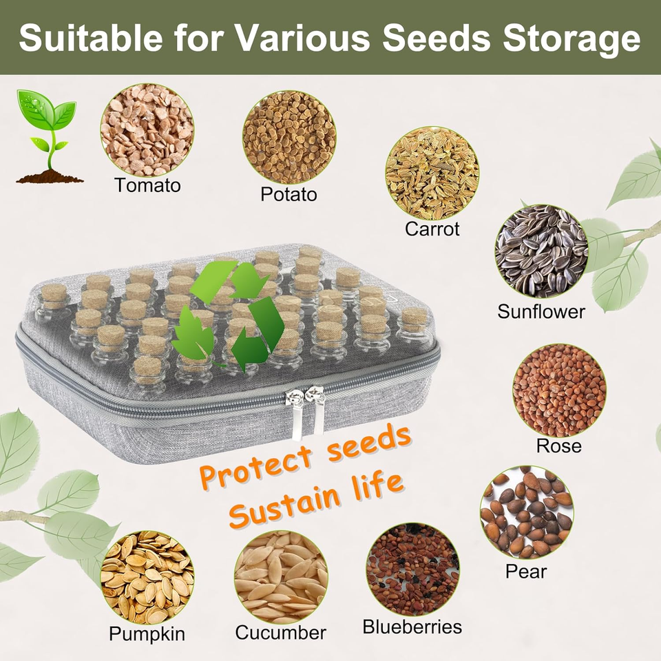 Seed Storage Organizer 40 Slots with Dual Zipper 42 Labels Glass ...