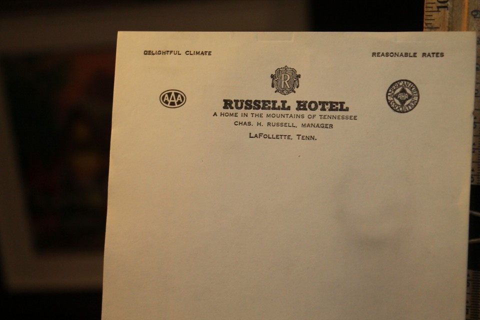Vintage 1950's Letterhead RUSSELL HOTEL LaFollette Tennessee Unused | eBay