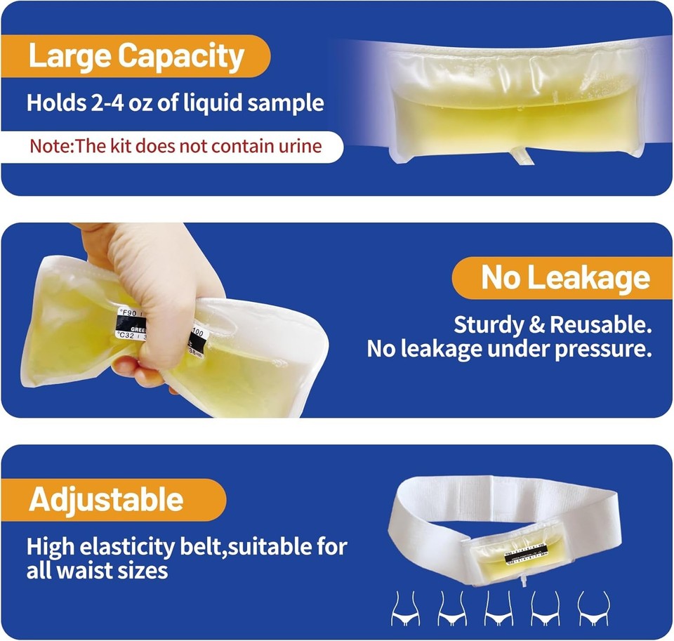 Urine Test Complete Kit - 2 Oz to 4 Oz Sample Bag on Belt,Portable ...