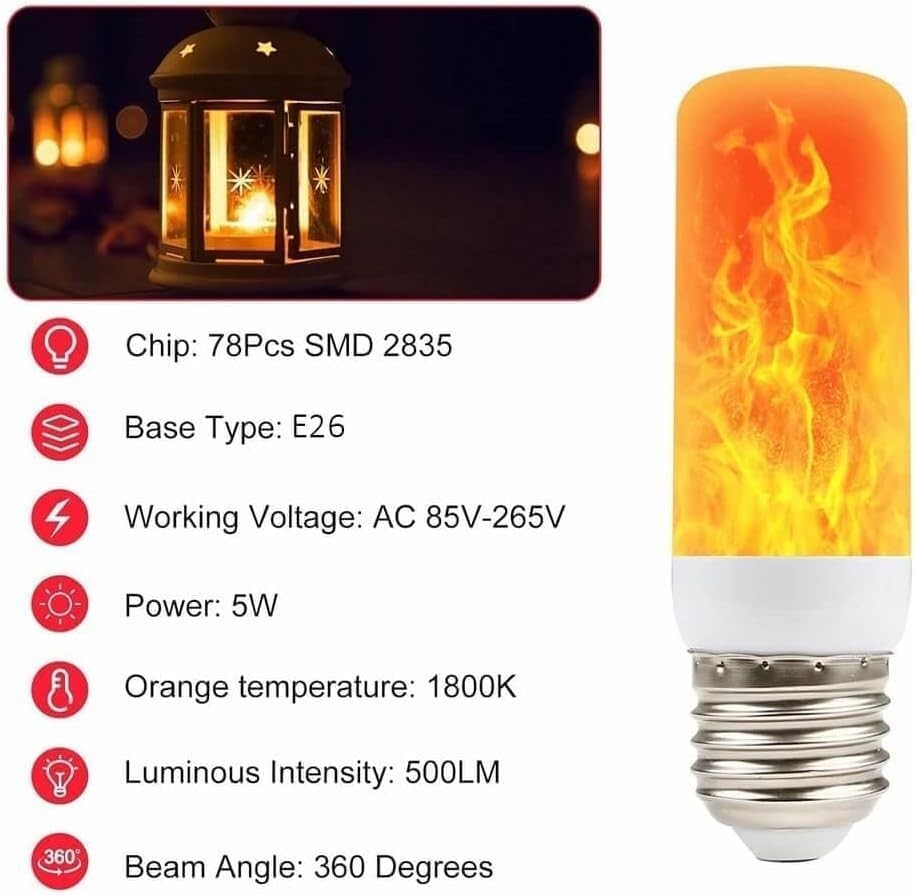 2-Pack LED Flame Light Bulbs,4 Flickering Modes with Gravity Sensor,E26 ...