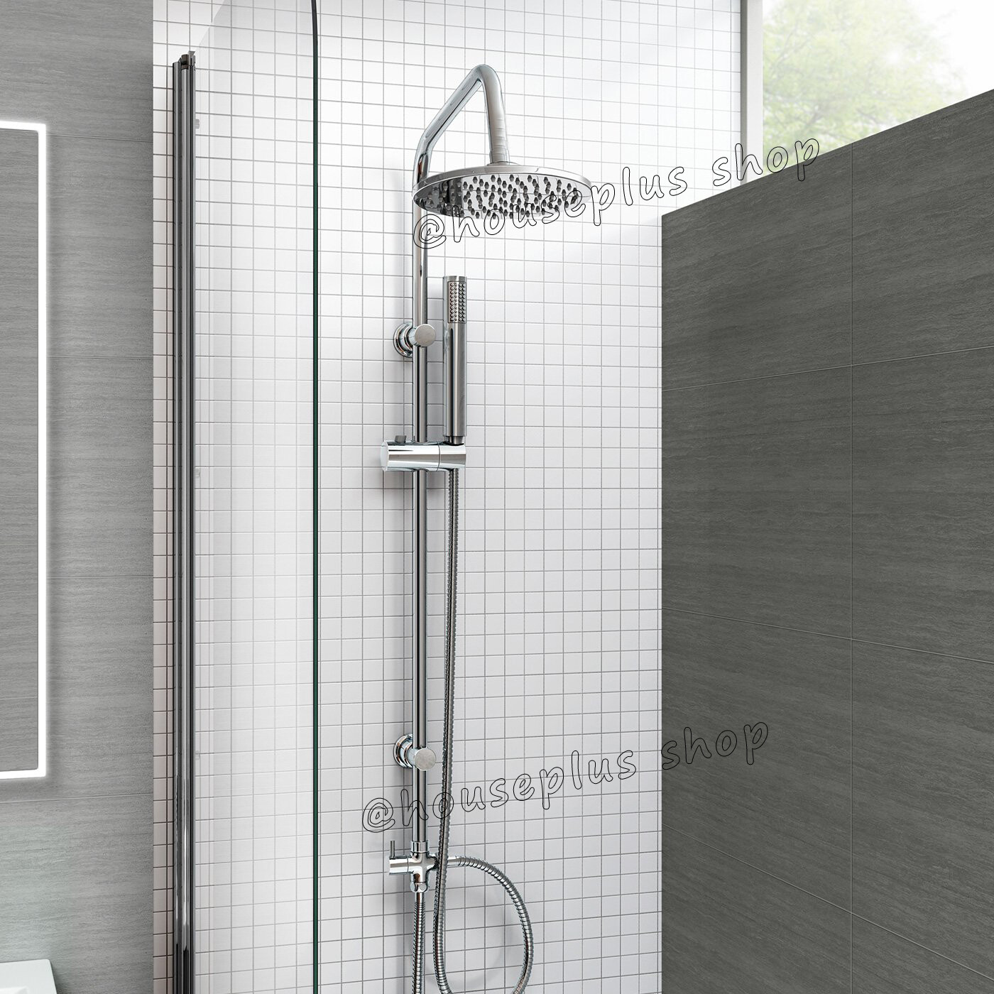 RAINFALL SHOWER KIT TWIN HEAD CHROME FIXED HEAD RISER RAIL WITH BATH ...