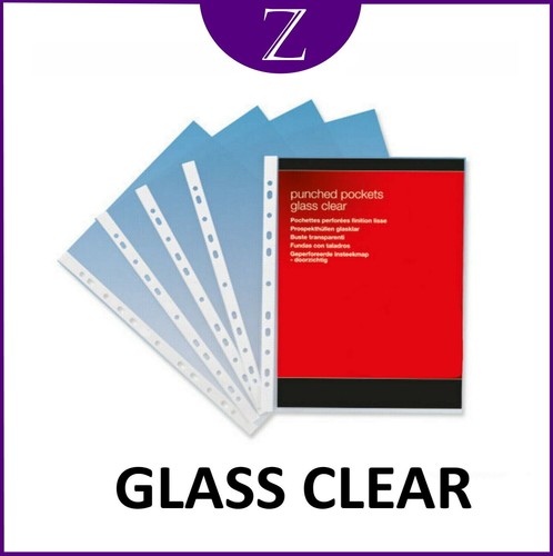 A4 GLASS CLear Pockets Poly Multipunched Heavy Duty 50 70 80 OR 90 ...