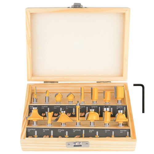 Router Bits Set 1/4 Inch Shank Set Of 15 Pieces Tungsten Carbide Wood ...