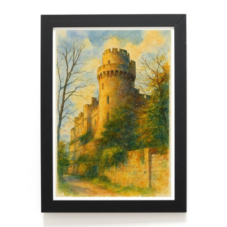 A6 PRINT - Warwick. Caesar's Tower Warwick Castle - Vintage Art Style ...