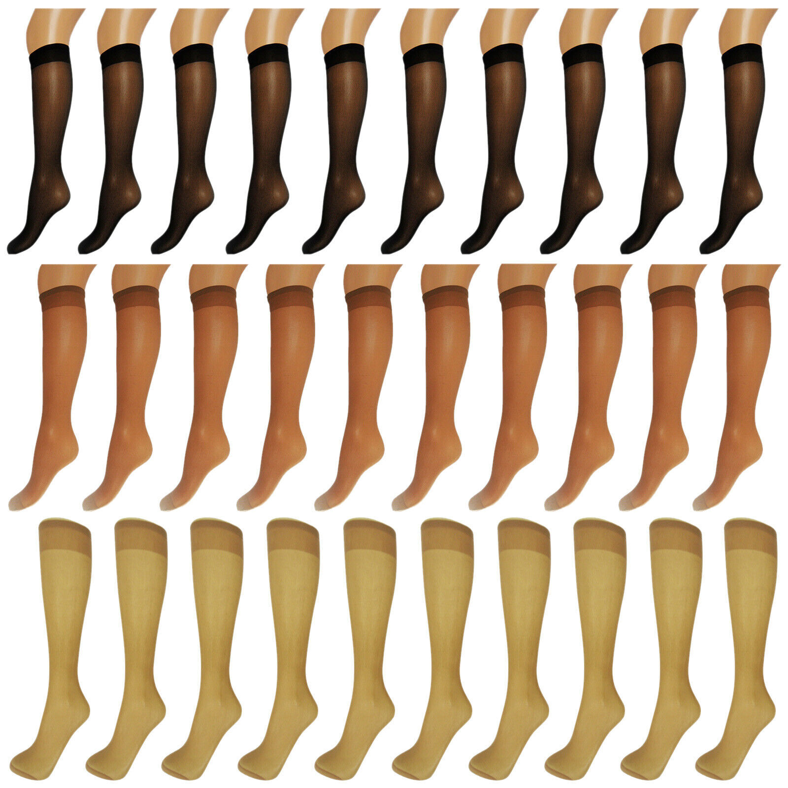 pop socks knee high 10 pairs nylon womens ladies 15 denier sheer one ...