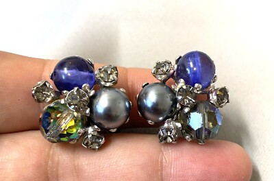 1.21 Vintage earrings, pearl inserts, glass, AB crystal | eBay