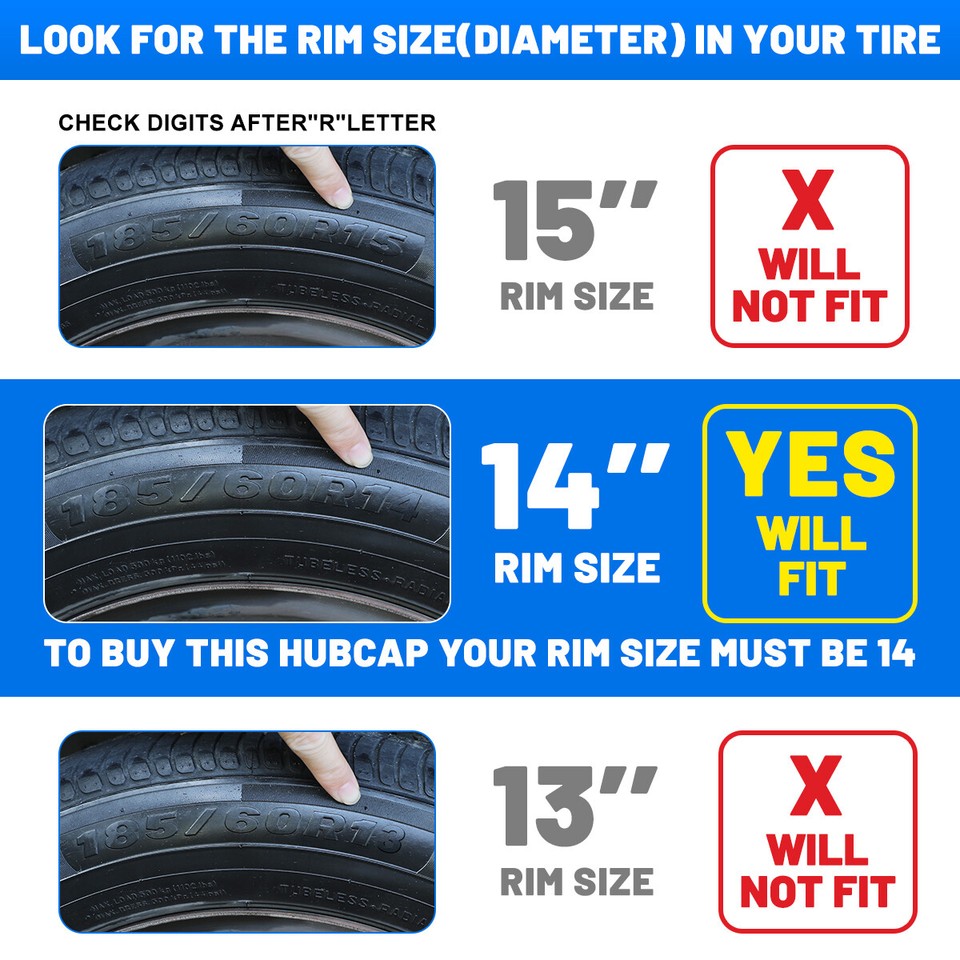 14"-16" Set of 4 Wheel Covers Snap On Full Hub Caps R14 R15 R16 Tire ...