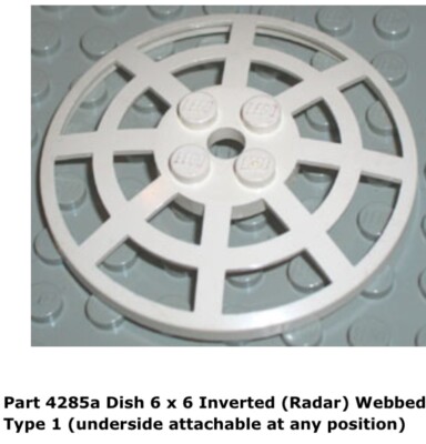 Lego 1x 4285a White Dish 6 x 6 Inverted (Radar) Webbed Space | eBay