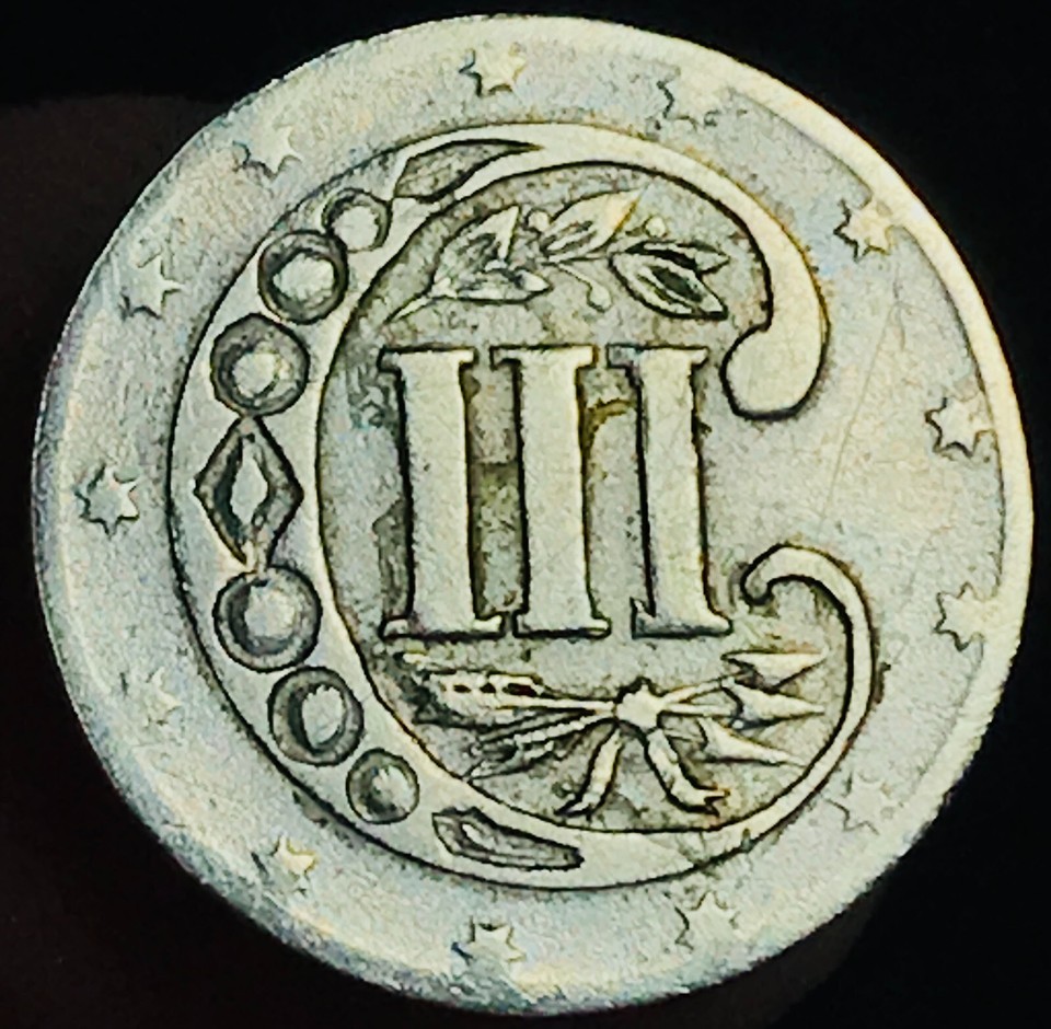 1860 Three Cent Silver Piece Trime Type 3 CONTEMPORARY FORGERY US Coin ...