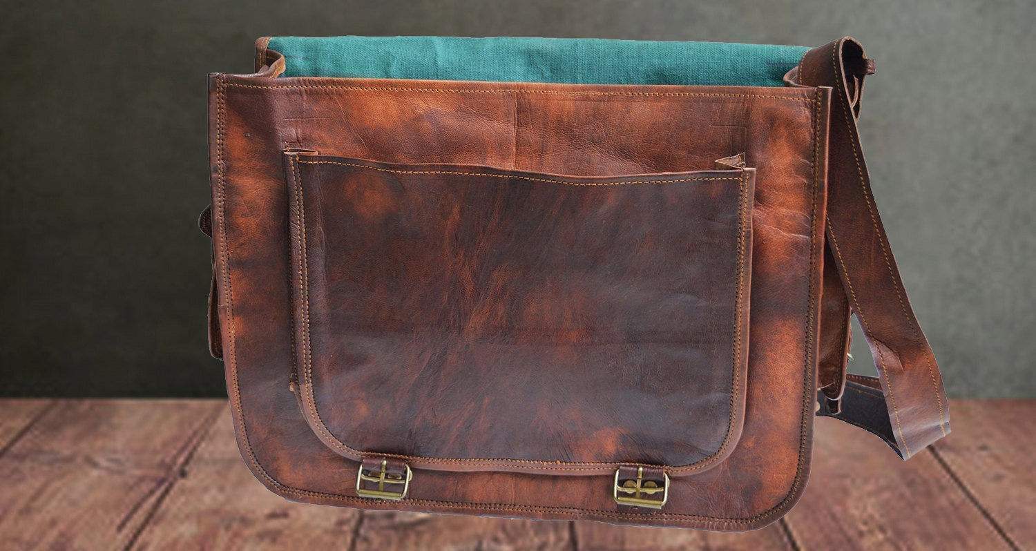 Vintage leather stuff messenger Retro shoulder laptop handmade brown ...