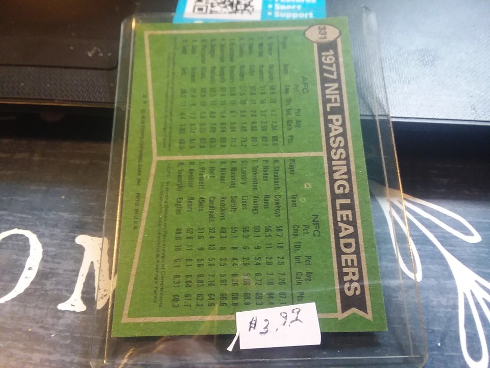 1978 Topps Football # 331 Bob Griese & Roger Staubach Passing Leaders ...