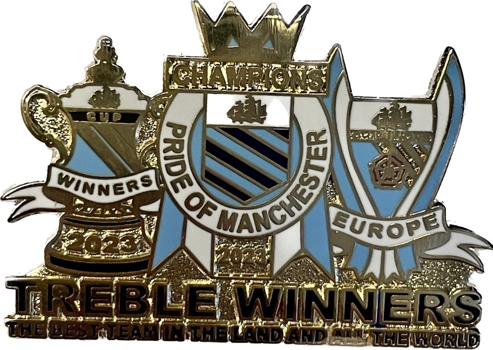 Manchester City Badges Treble Winner's Pin Badge Fans Football Gifts ...