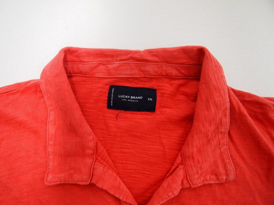 Lucky Brand Mens Polo Golf Shirt 2XL Red Slub Knit Cotton Short Sleeve ...