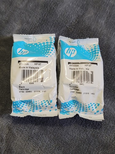 HP 67 Black Tri-Color Regular Ink Cartridge Lot Deskjet 2755 4155 Envy ...