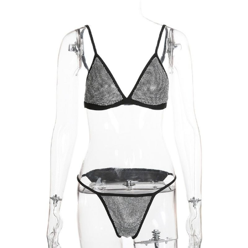 Sexy Silver Rhinestone Bra Set Women Beach Shining Push Up Bralette