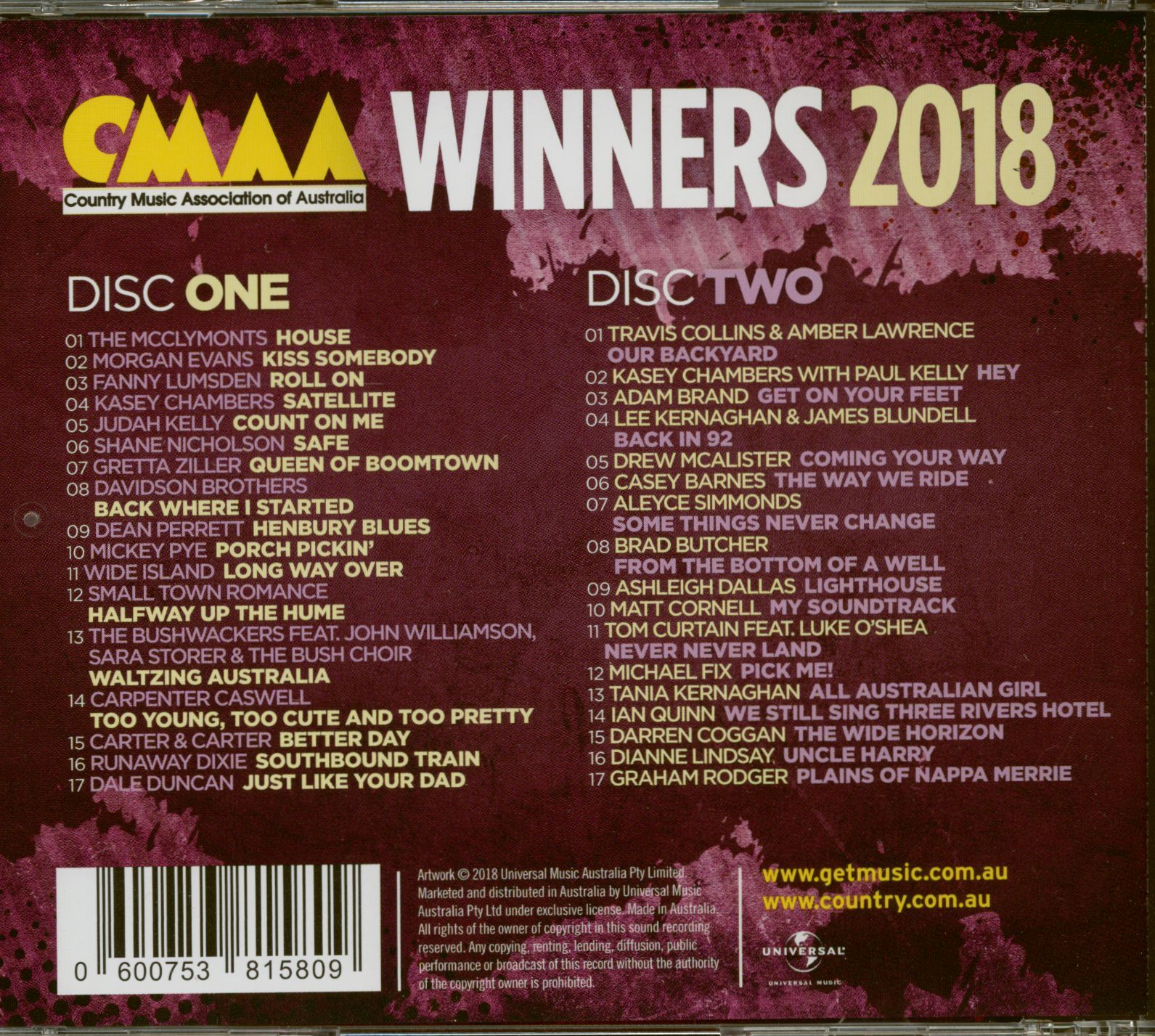 Various - CMAA Winners 2018 (2-CD) - Country Australia/New Zealand | eBay