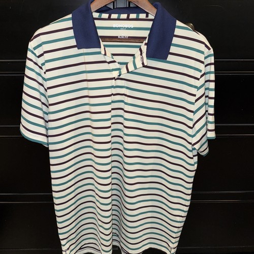Bonobos Golf Poly Stripe POLO SHIRT XL Slim Performance Ivory Blue ...