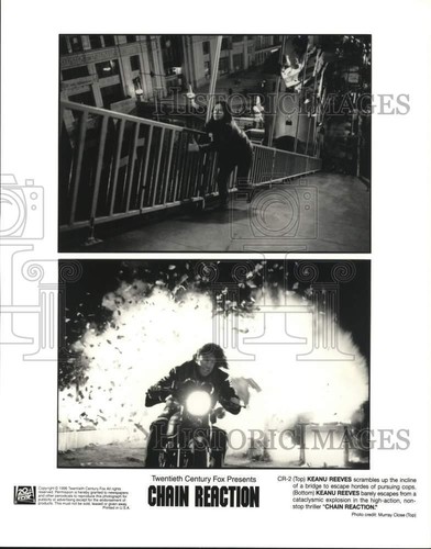 1996 Press Photo Keanu Reeves in scenes from "Chain Reaction ...