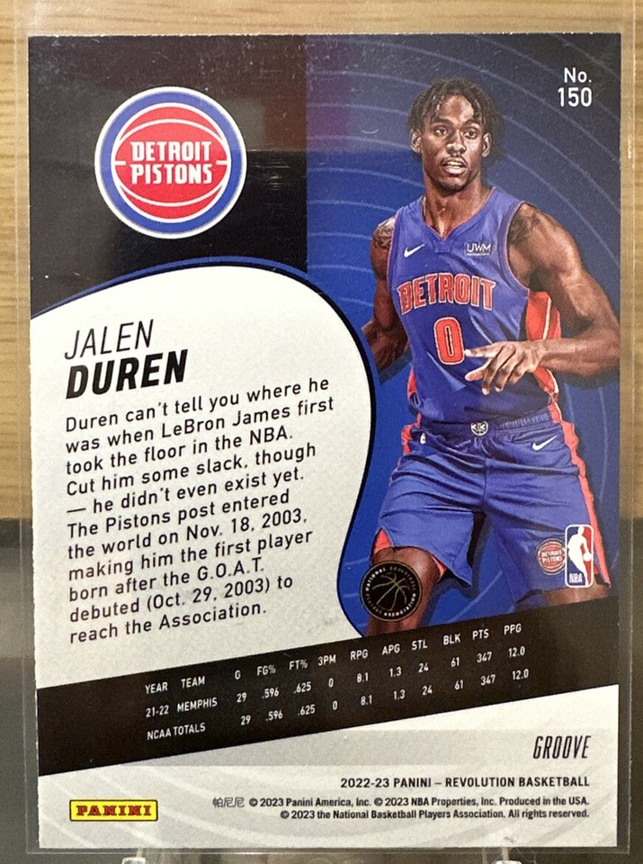 Jalen Duren 2022 Panini Revolution Groove Rookie Card #150 DETROIT RC | eBay