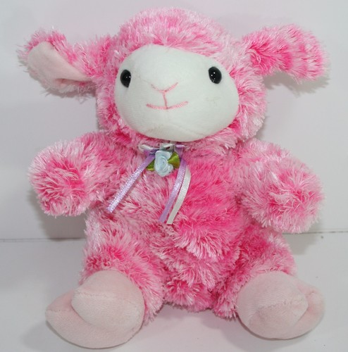 Goffa plush Pink Lamb pink bow 7.5" tall sheep Stuffed Lovey Soft ...