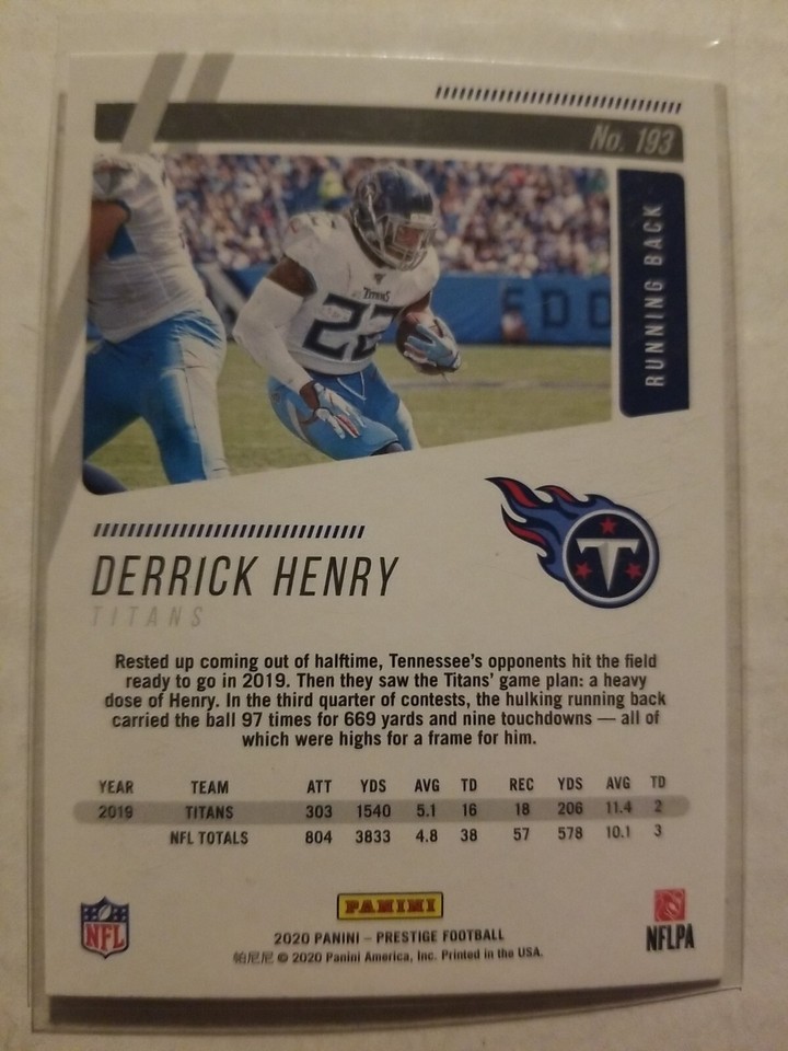 2020 Panini Prestige Football Card Derrick Henry #193🏈 *Titans ...