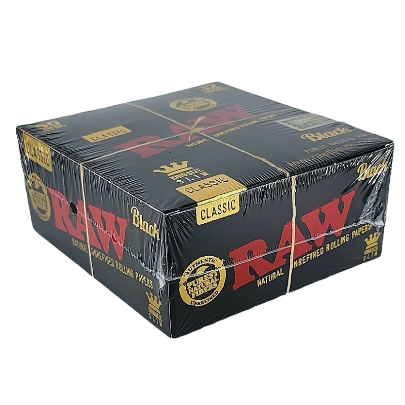 Raw Black Classic King Size Slim Natural Rolling Papers 50 Packs Box