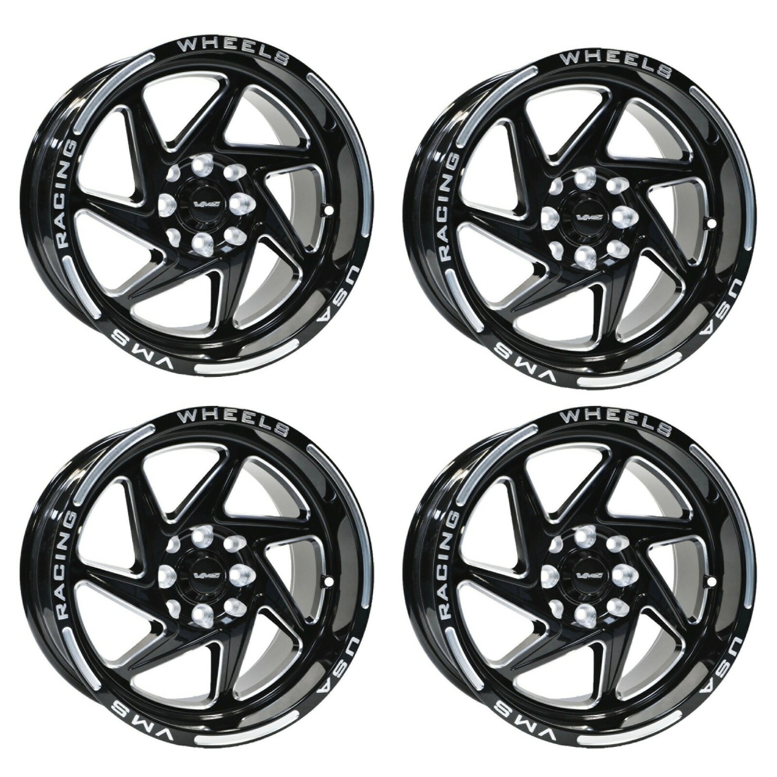 VMS Typhoon Black Milled Polished Drag Racing Rims Wheesl 15X8 4X100 ...