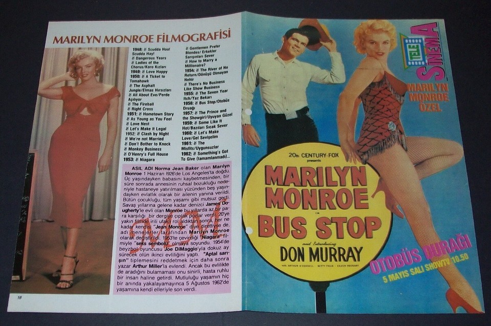 MARILYN MONROE - DON MURRAY - BUS STOP Cover Turkish Mag CENTERFOLD ...