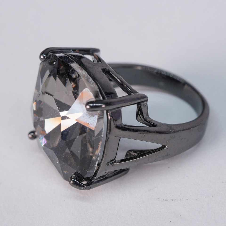 Lot 2 Gunmetal Cocktail Rings Smoky Charcoal & Ember Glass Bold Goth ...