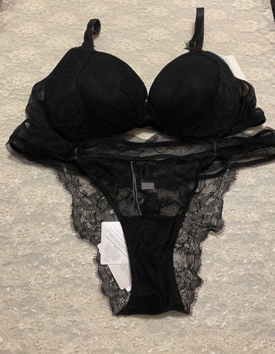 La Perla Sophia 38B L Push Up Bra Brazilian Panty Set Black Removable ...