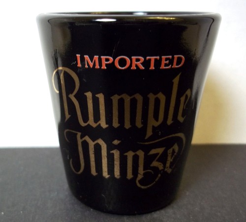 Ceramic shot glass Imported Rumple Minze gold & red on black | eBay