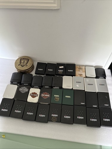 35 Empty Zippo Lighter Boxes - Variety- Black Plastic, Cardboard, D-Day ...