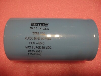 LOT of 2 Mallory 40000 MFD 50 VDC Capacitor 65 Max Surge VDC 3"x5.5" case size | eBay
