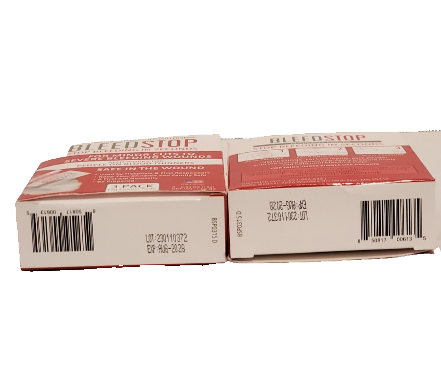 2Boxes BleedStop for Minor Cuts to Severe Bleeding Wounds 3 Pks/Box ...
