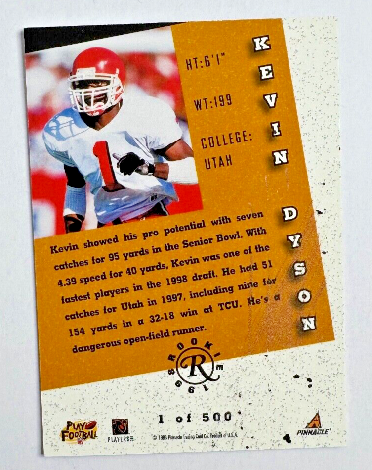 Kevin Dyson 1998 Pinnacle Rookie Autographs RC AUTO Titans Utah Utes ...