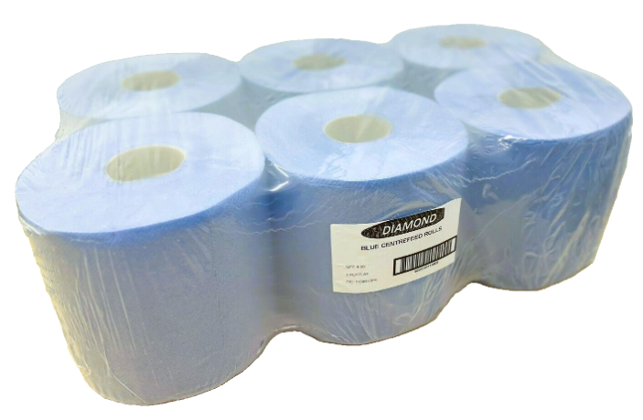 Blue Centrefeed Rolls 2-Ply, 6 Pack,70m,90m,120m,150m, Hand Wipes Paper ...