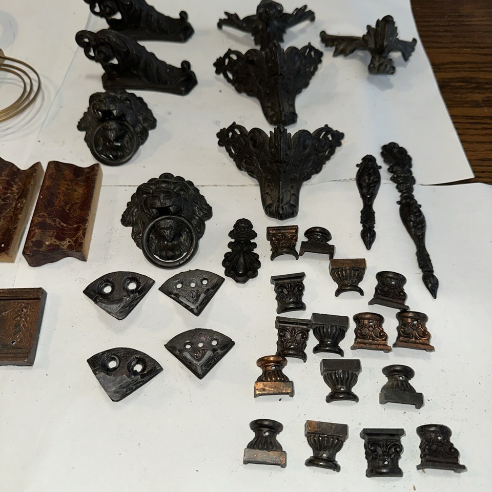 Antique Lot Clock Parts Gongs,Pillars, Lions, Feet+ | eBay