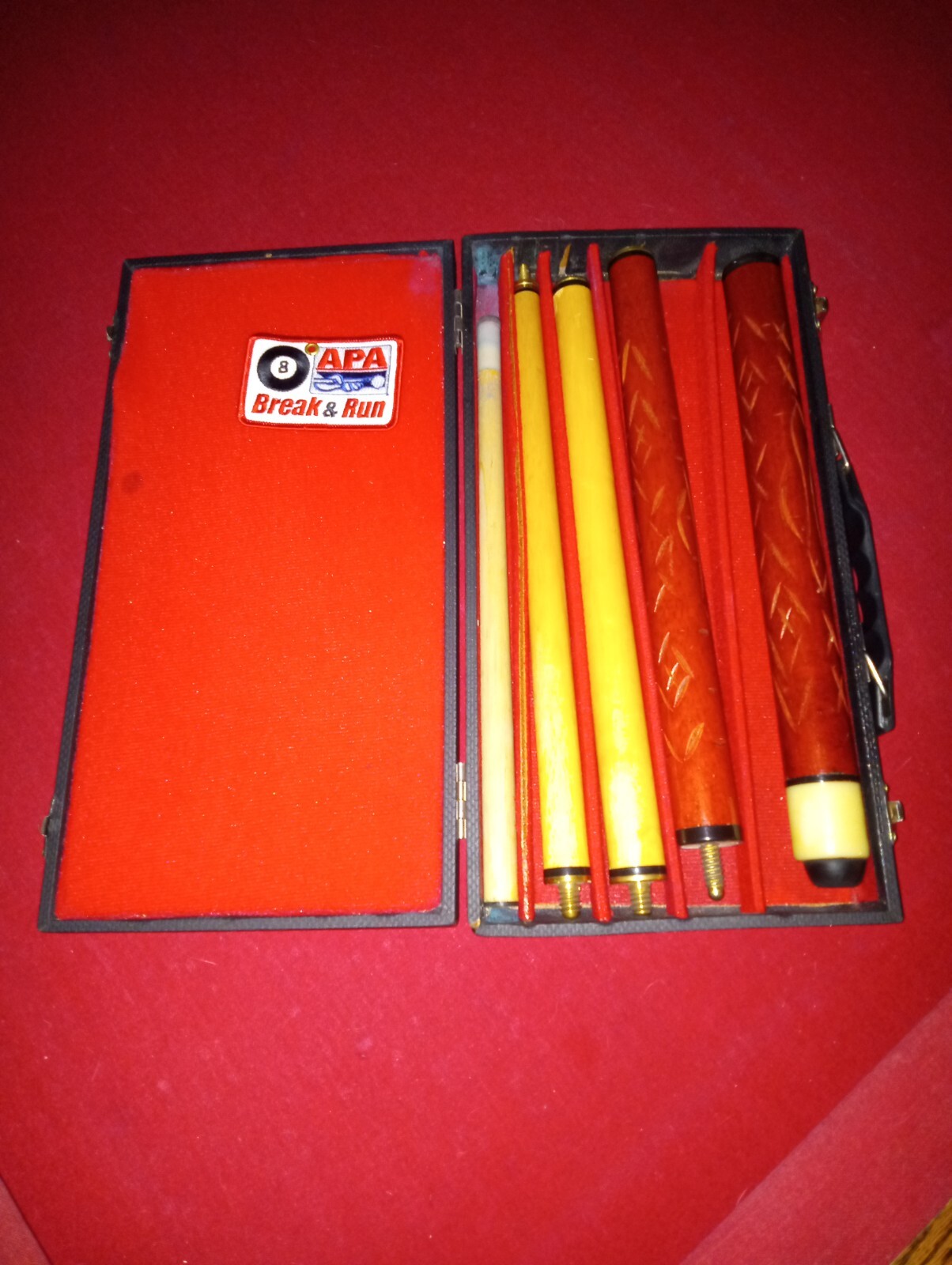 Vintage Champion 5 Piece Pool Cue W case Carved Wood Tiki And APA Break Vintage Champion 5 Piece Pool Cue W case Carved Wood Tiki And APA Break