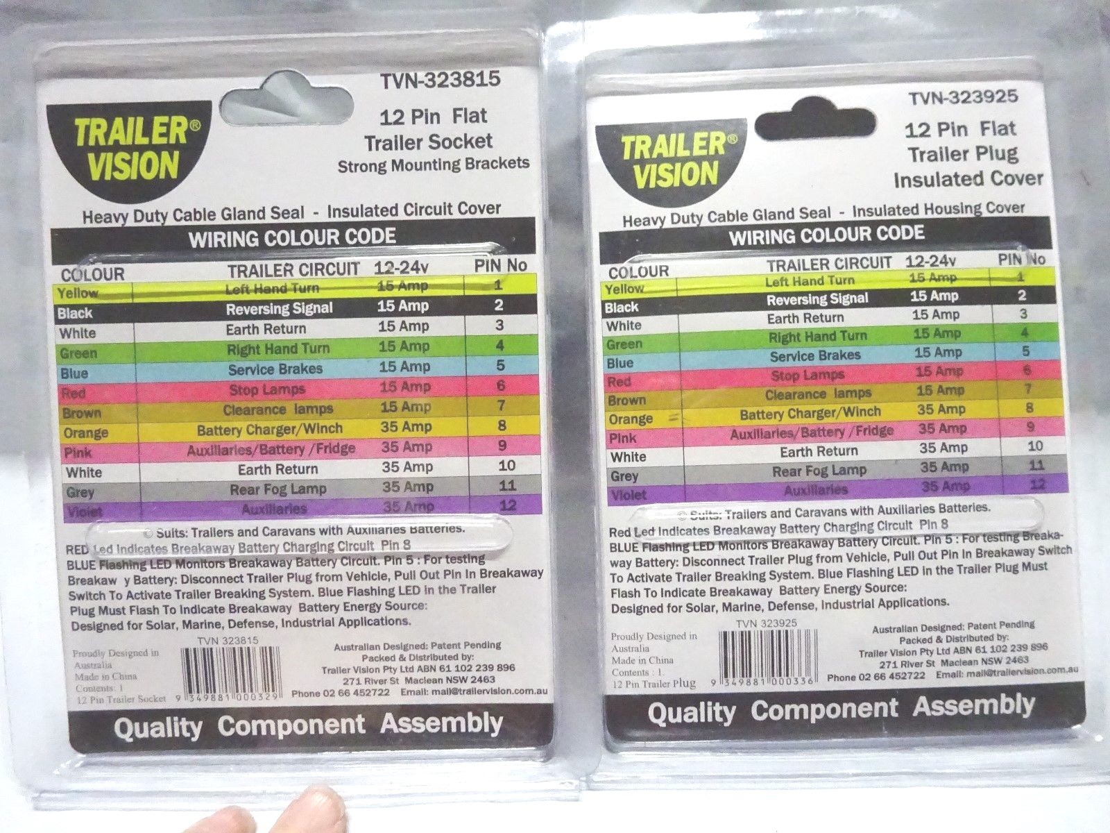 Trailer Vision 12 Pin Flat Male LED Breakaway Plug Connector Boat ...