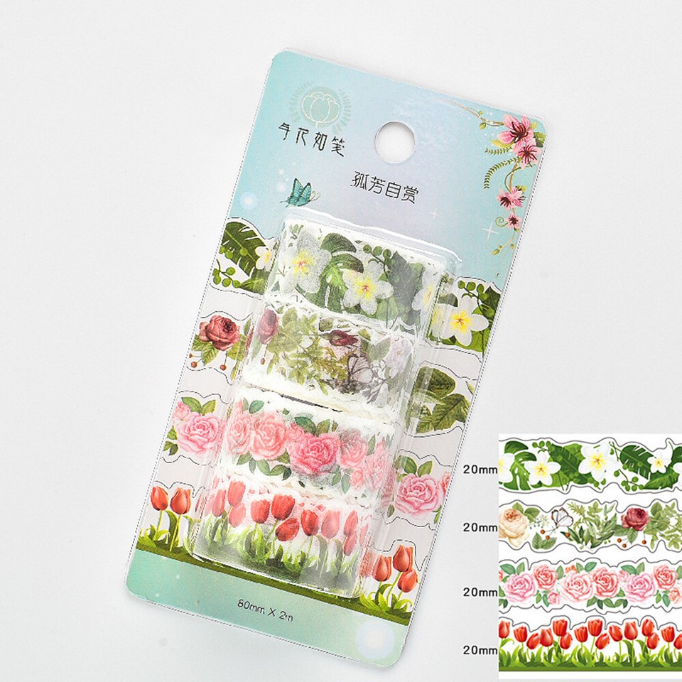 4Rolls Floral Washi Tape Flower Lace Stickers Stationery Diary ...