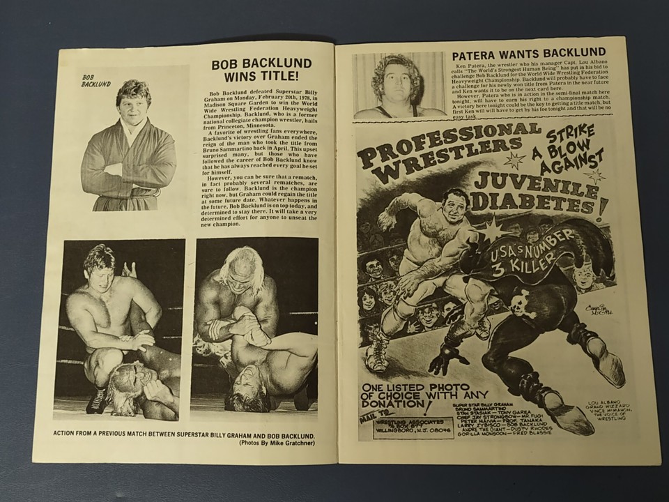 1978 Wrestling Program No. 82 WWWF TITLE Graham Vs. Backlund Rematch ...