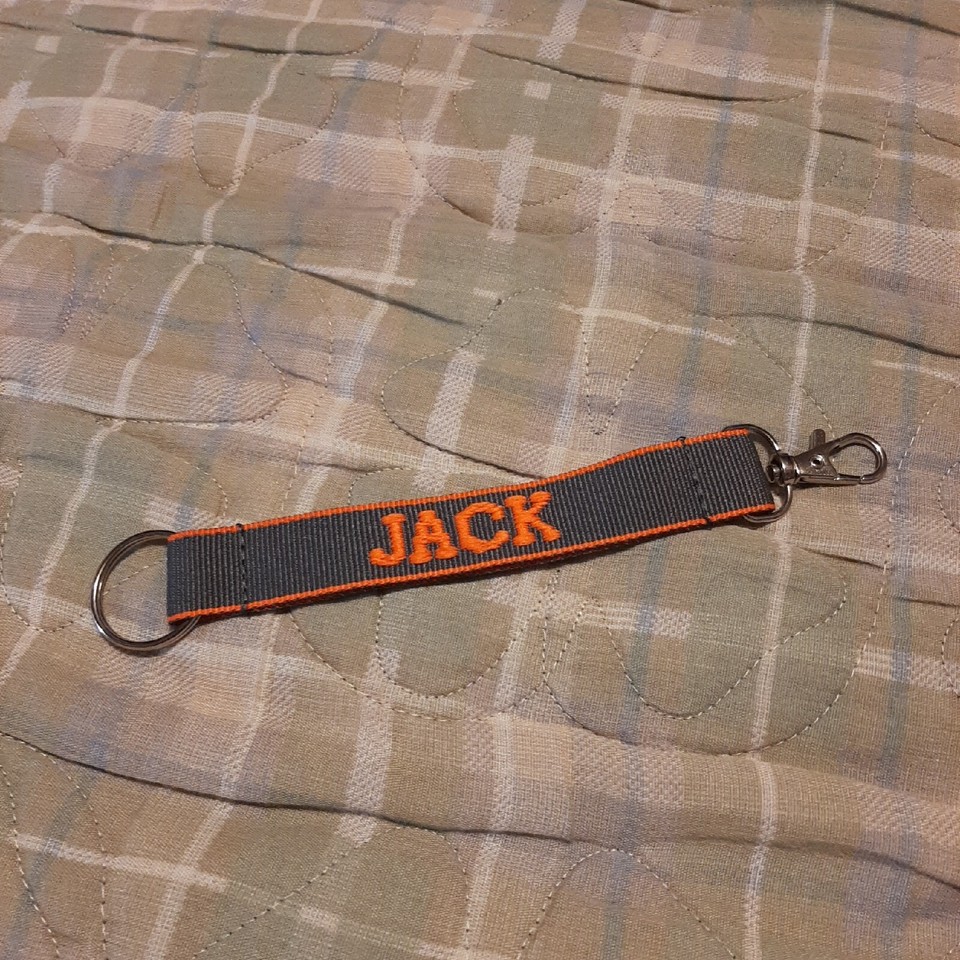 JACK Embroidered Name Strap Key Ring, Keychain with Clasp (GRAY ...