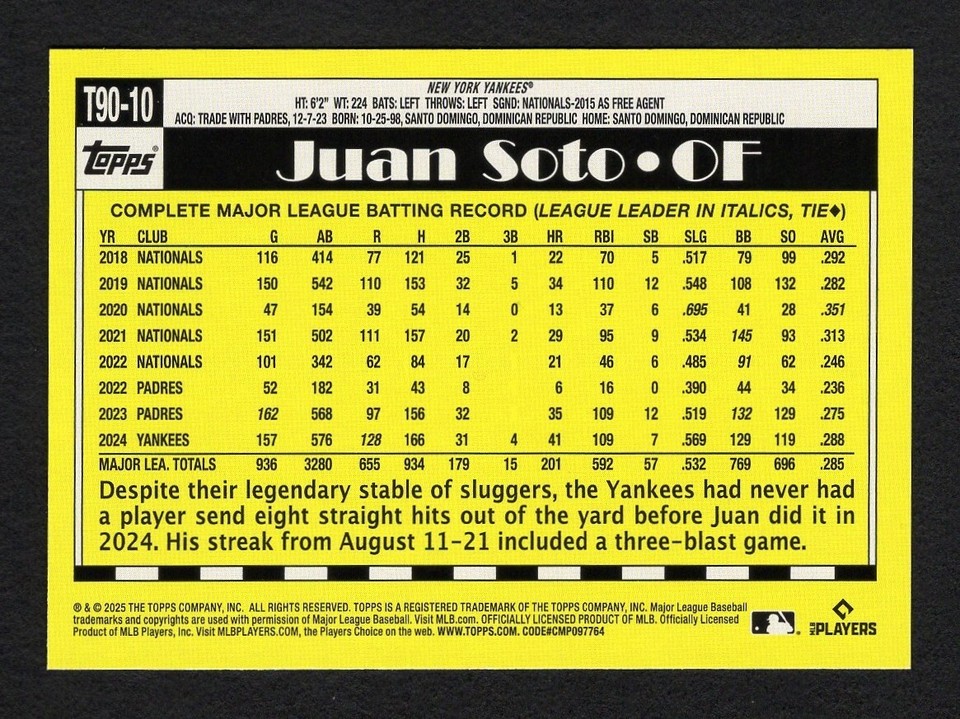 2025 Topps Series 1 Juan Soto 1990 Topps #T90-10 Yankees | eBay