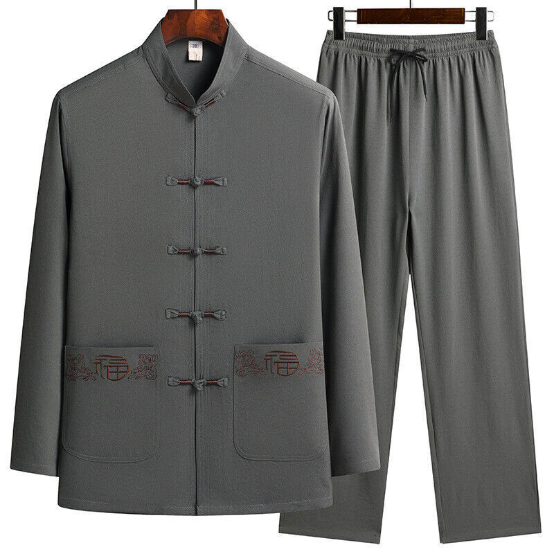 Mens Traditional Chinese Tang Suit Jacket Coat Set Kung Fu Taichi ...