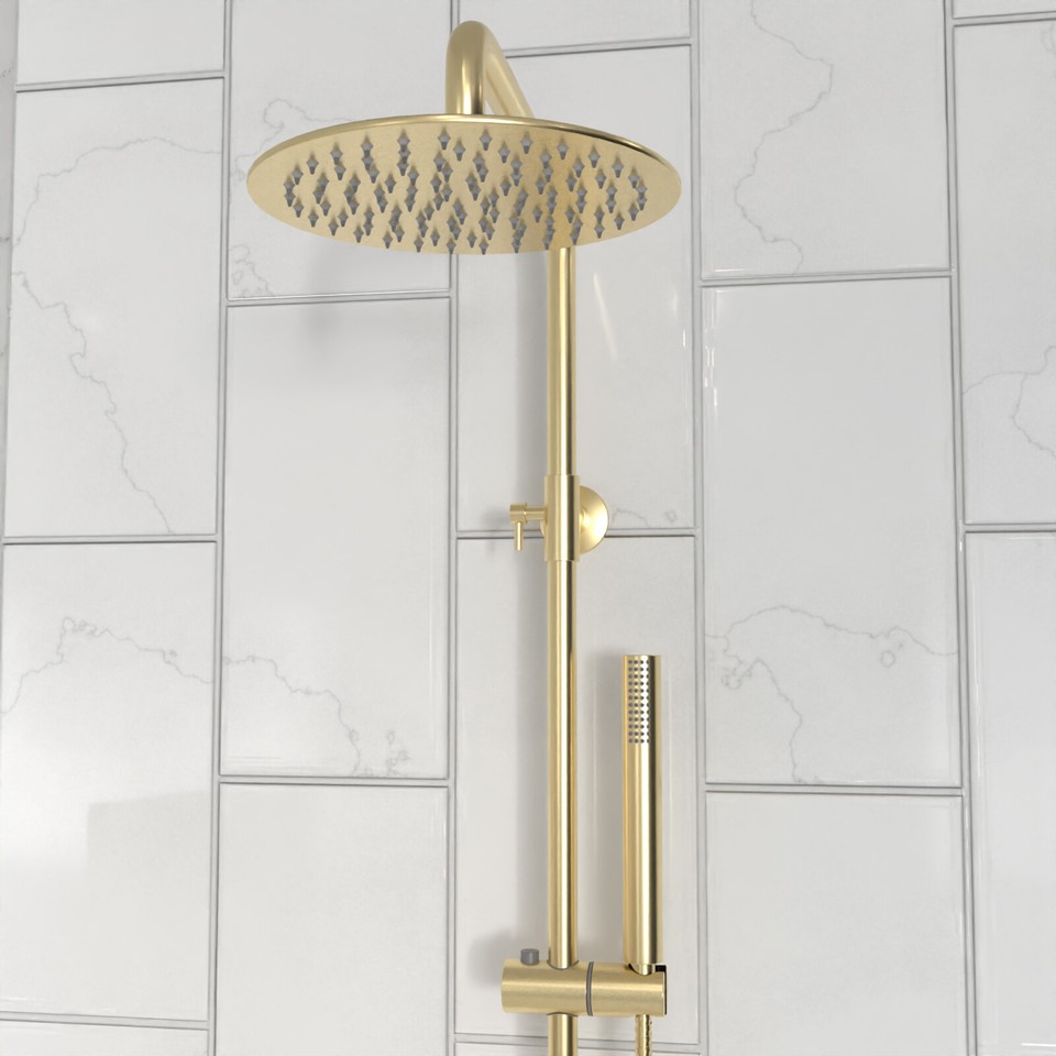 Nes Home Modern Brushed Brass Cool Touch Thermostatic Riser Rail Shower ...