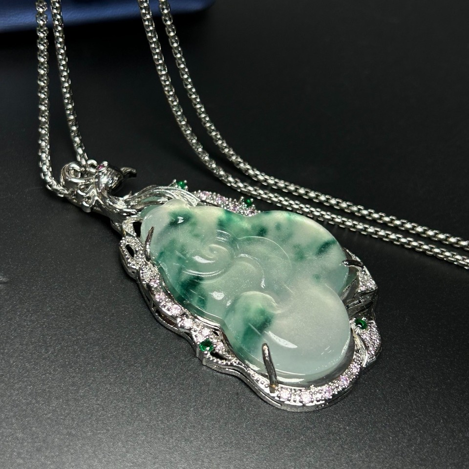 Rare Ice Green Flower Jade Jadeite Phoenix Shape RuYi Amulet Pendent ...