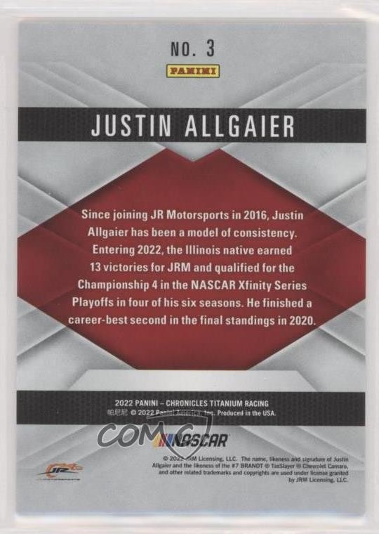2022 Panini Chronicles Titanium Red /99 Justin Allgaier #3 | eBay